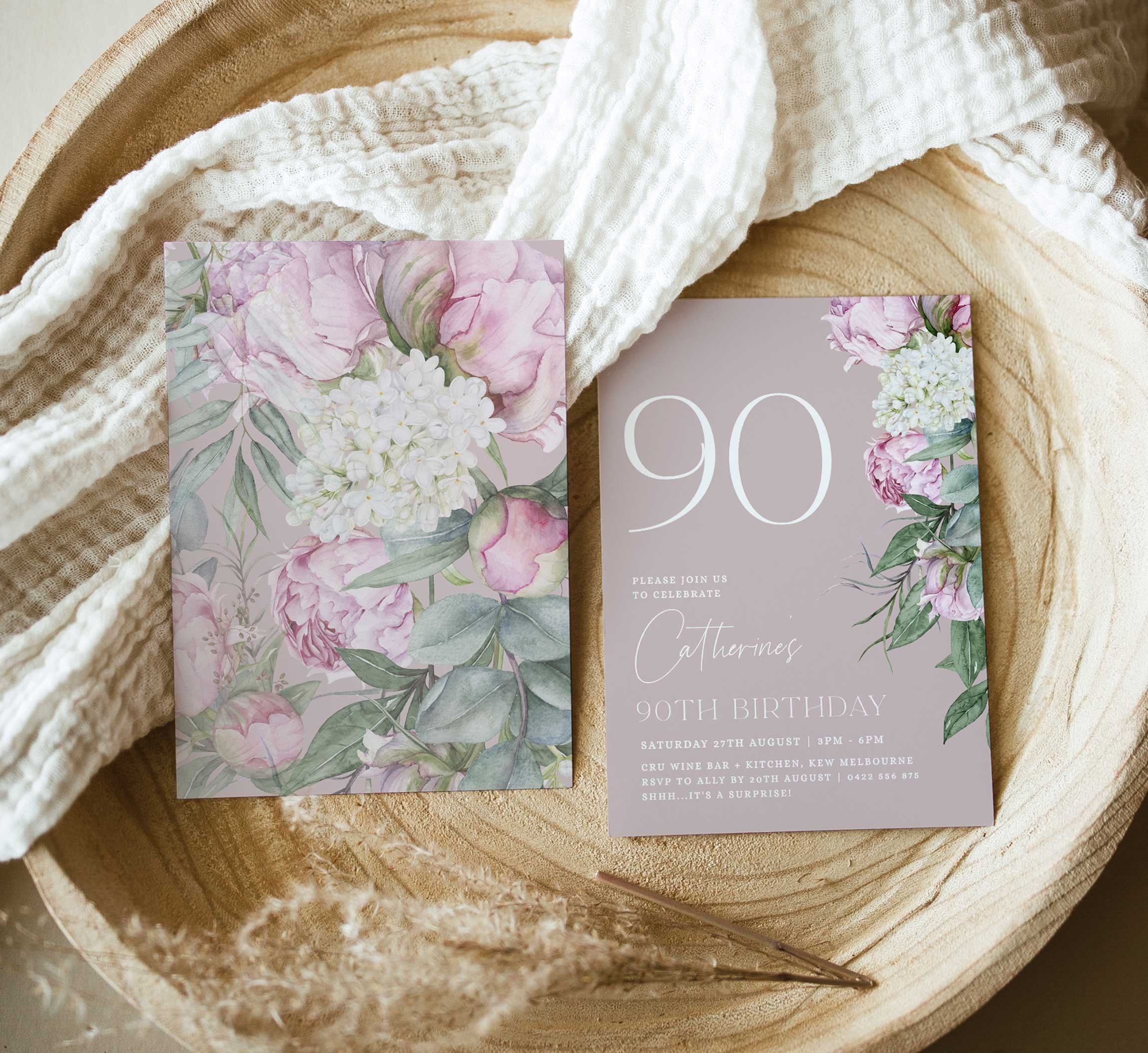 90th Birthday Invitation for Women Feminine 90th Invitation - Etsy