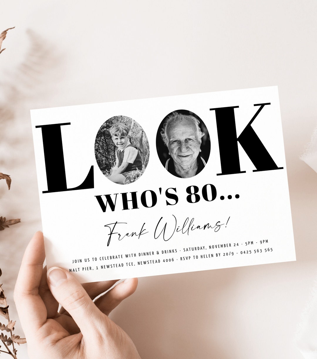 Look Who's 80 Funny Birthday Invitation, 80th Invitation With Photo ...