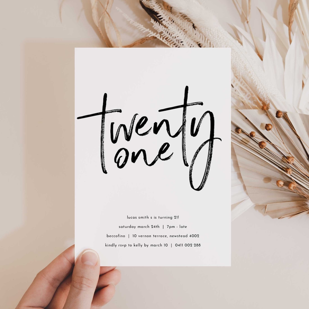 21st Birthday Invitation, Handwritten 21st Birthday Invitation, Minimal ...