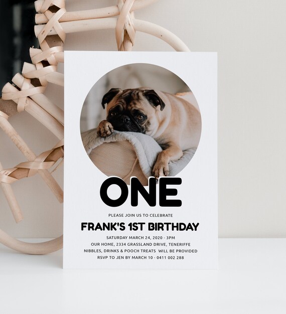 Dog 1st Birthday Invitation Photo Puppy Party Minimal Dog | Etsy