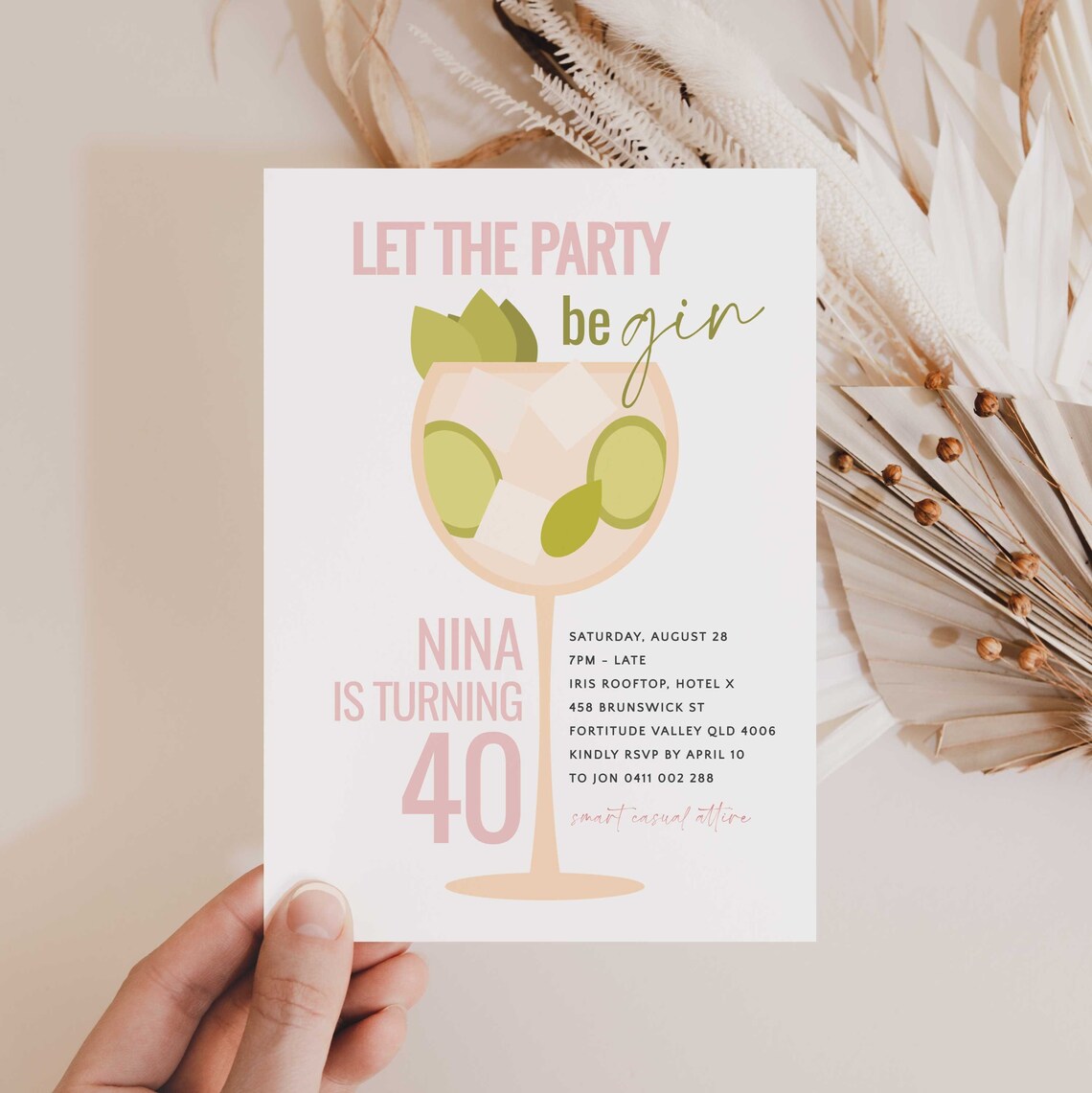 40th Invitation Women, 40th Gin, Birthday 40th Invite, 40th Cocktail ...