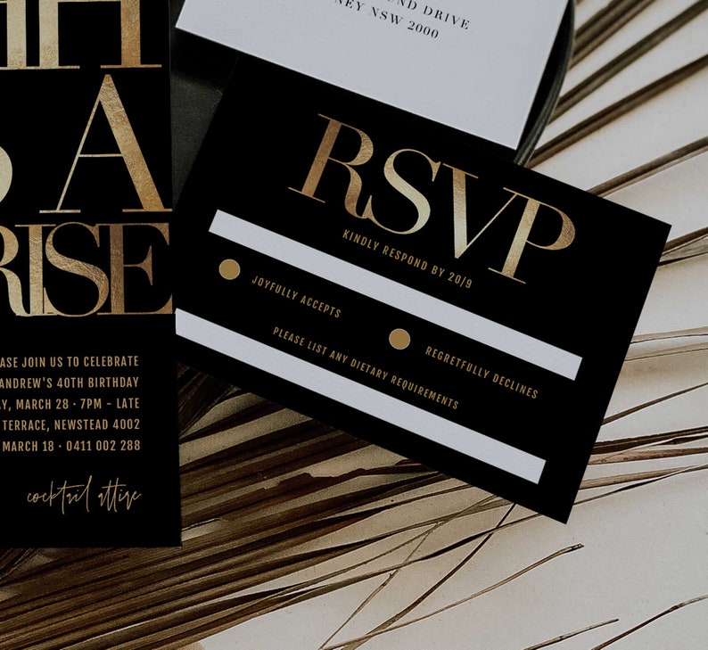 ZARA Black and Gold RSVP Template Black and Gold Response - Etsy