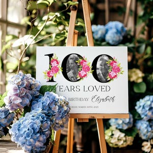 100th Birthday Welcome Sign, 100 Years Loved Sign, Floral 100th Welcome ...