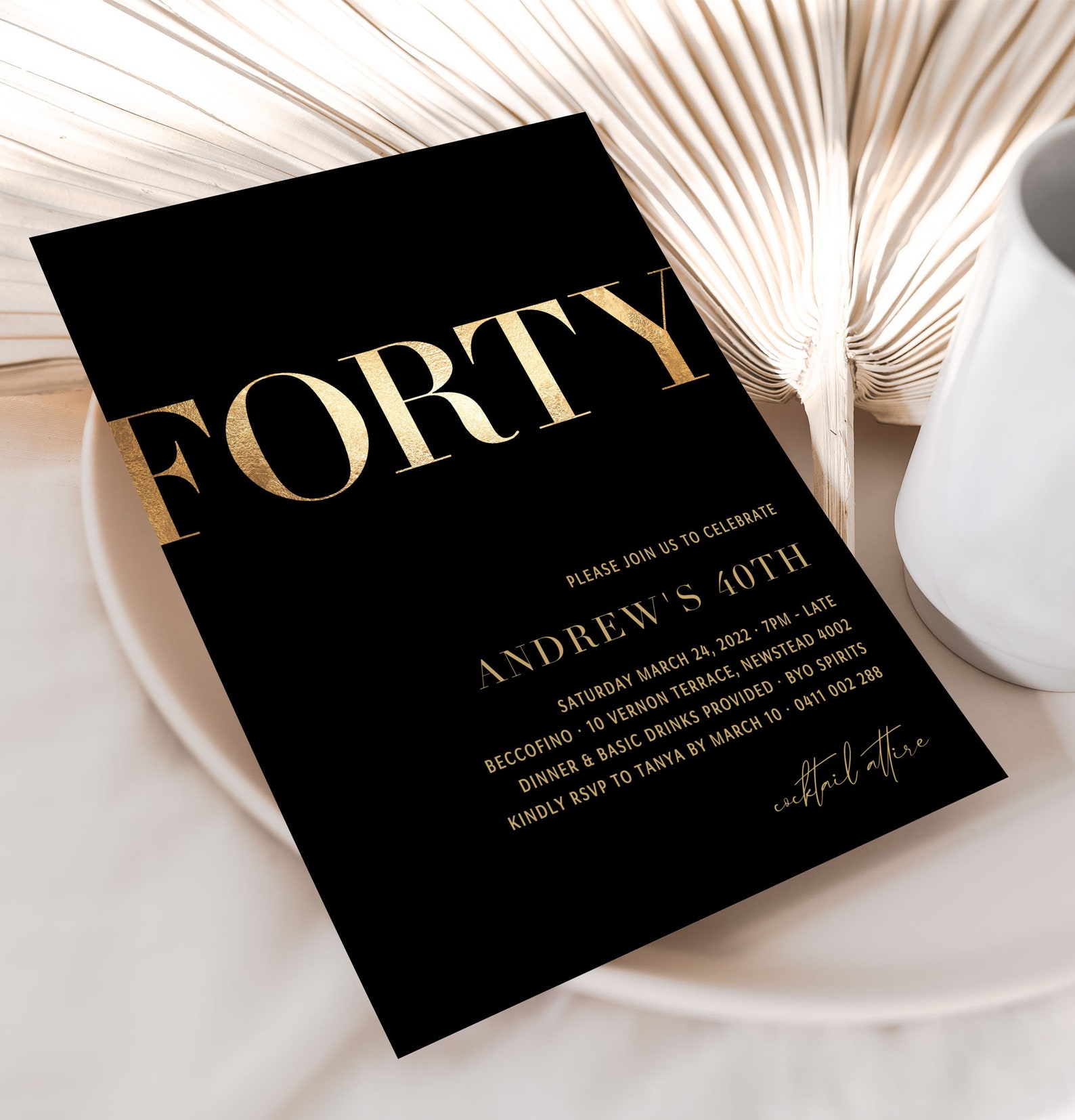 Male 40th Birthday Invite INSTANT DOWNLOAD Simple 40th Black | Etsy