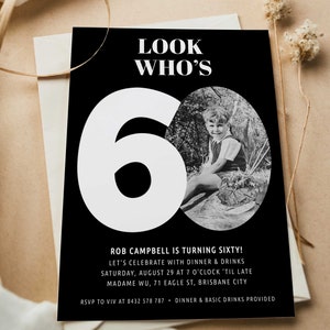 Look Who's 60, 60th Invitation With Photo, 60th Birthday Invitation for ...