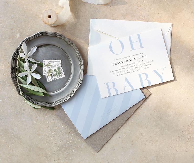 OH BABY Baby Shower Invitation Blue Oh Baby Invitation - Etsy