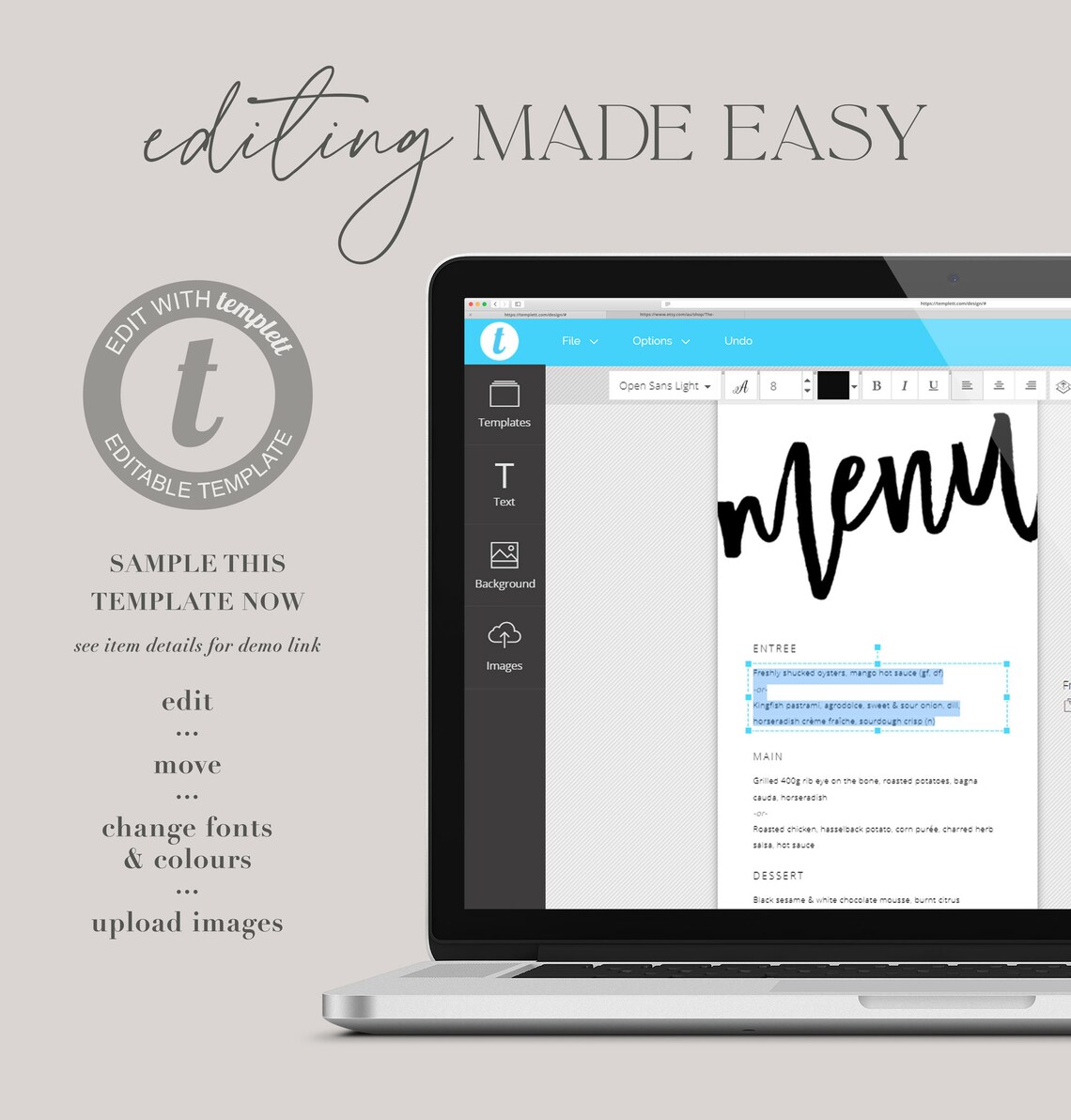 Modern Menu Template Black and White Menu Script Menu | Etsy