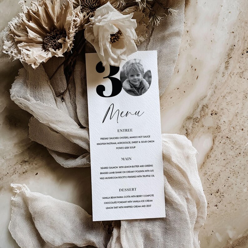 30th Birthday Dinner Menu Template, 30th Menu Cards, Custom Menu ...