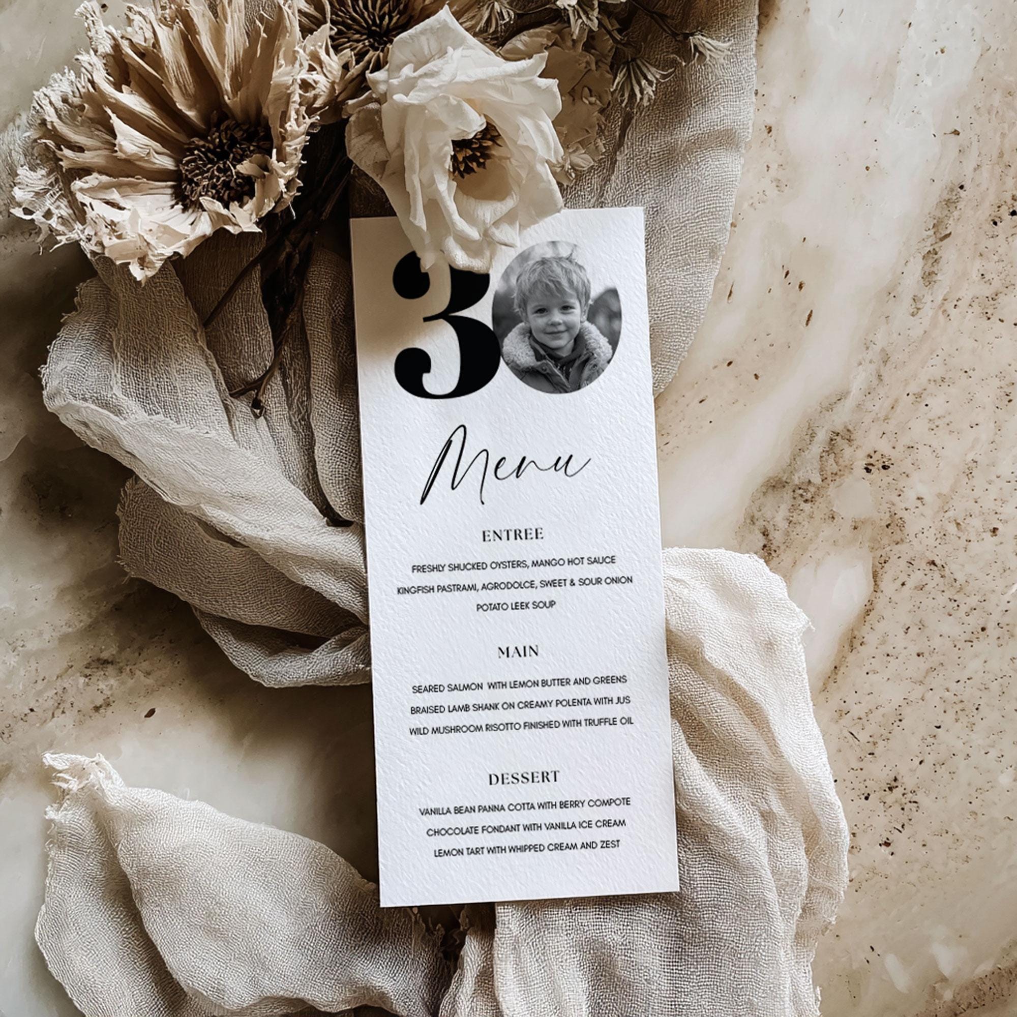 30th Birthday Dinner Menu Template, 30th Menu Cards, Custom Menu ...