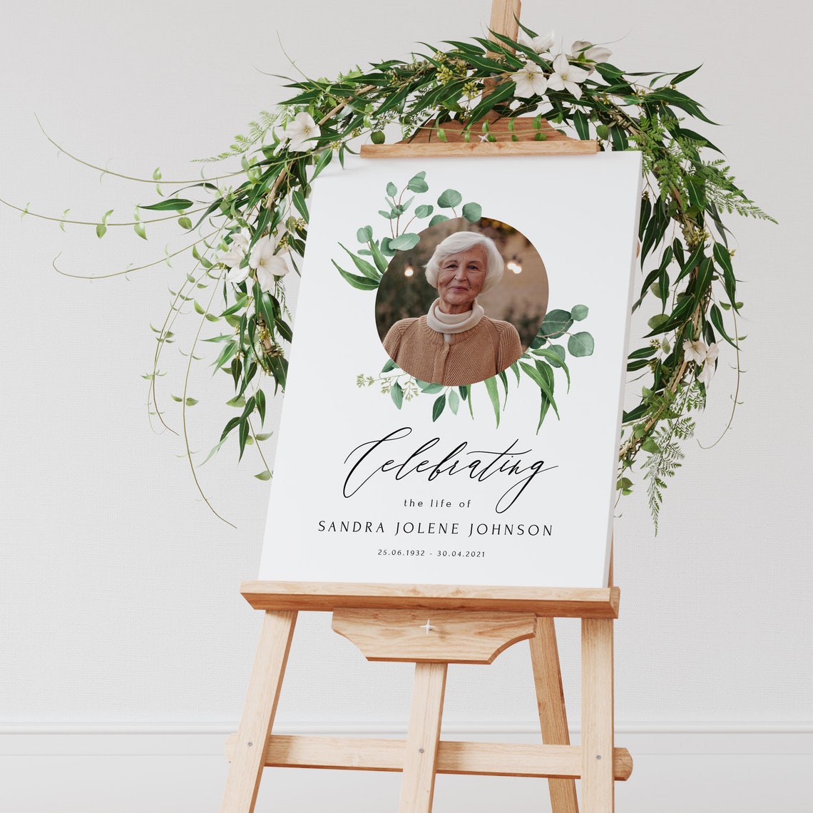 Greenery Funeral Sign Template Eucalyptus Funeral Sign | Etsy