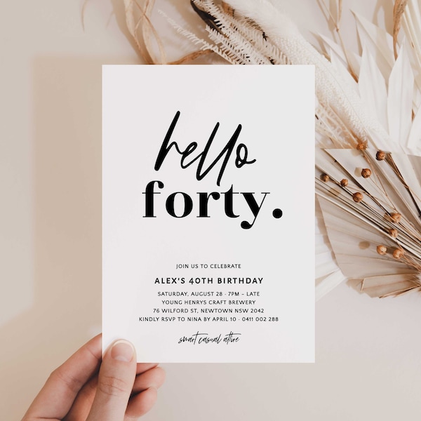 Hello 40th Invitations - Etsy
