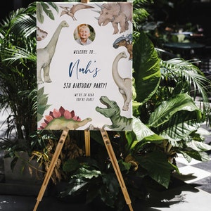 Dinosaur Welcome Sign With Photo, Dinosaur Birthday Welcome Sign, Trex ...