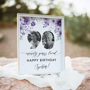 90 Years Loved, 90th Birthday Welcome Sign, Floral 90th Welcome Sign ...