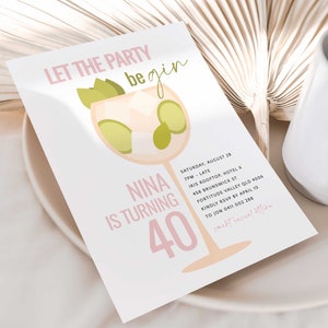 40th Invitation Women, 40th Gin, Birthday 40th Invite, 40th Cocktail ...