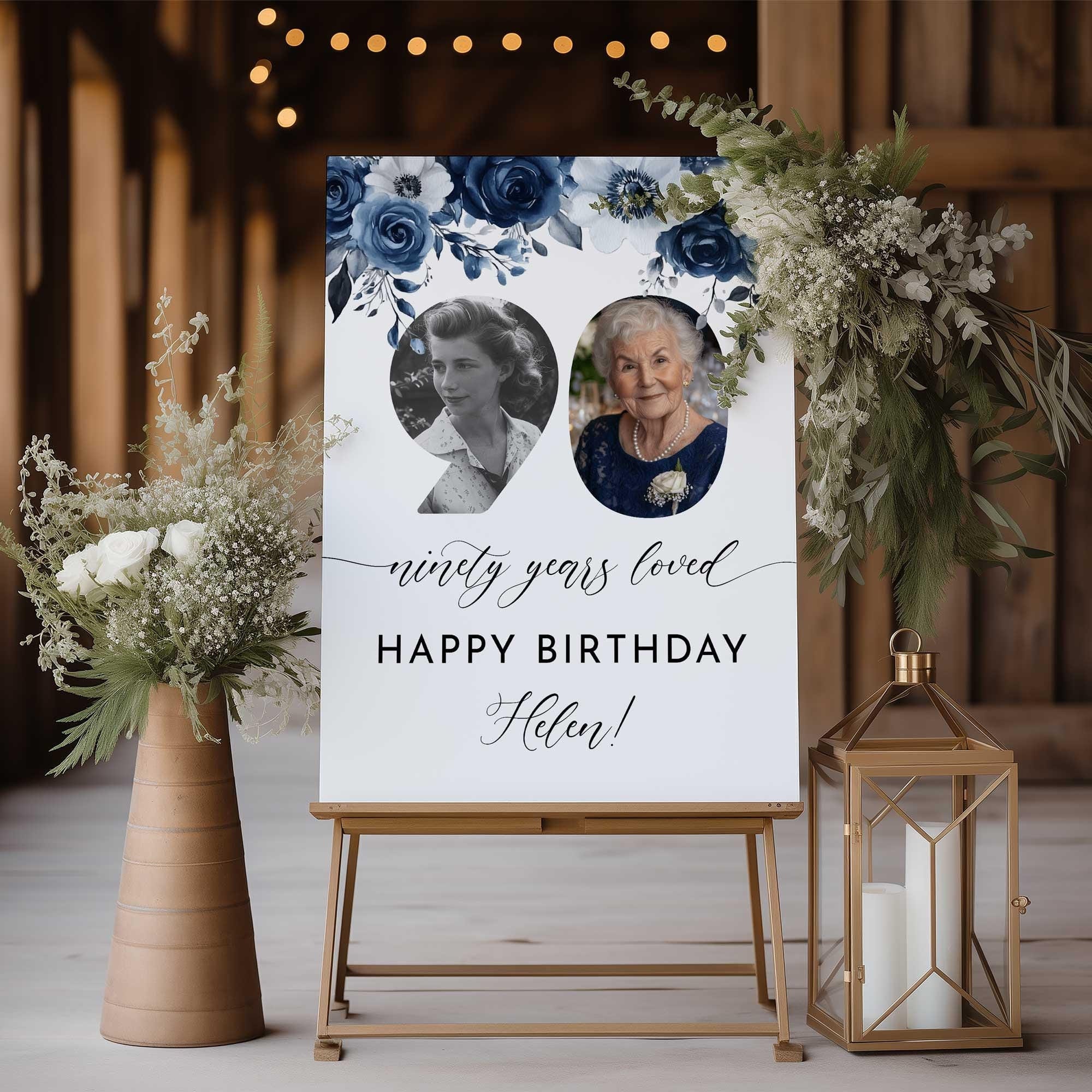 90 Years Loved Poster, 90th Birthday Welcome Sign, 90 Years Loved Sign ...