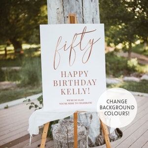 MACI Rose Gold Foil 50th Birthday Welcome Sign Editable - Etsy