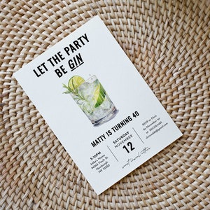 40th Invitation, 40th Gin, Birthday 40th Invite, Cocktail Party ...