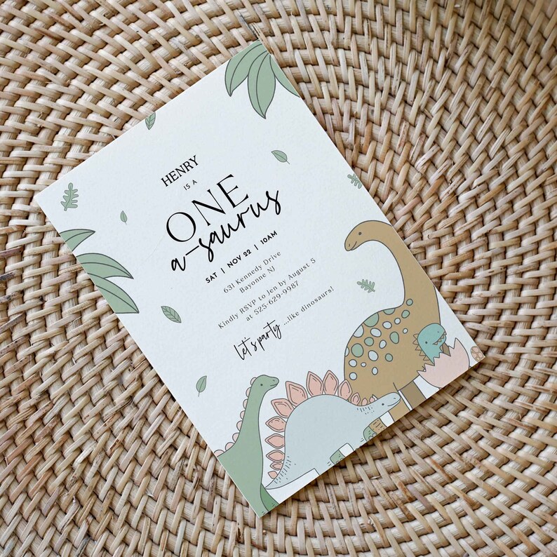 One-a-saurus Invites, Dino First Birthday, Dinosaur Birthday Invitation ...