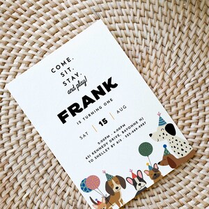 Dog 1st Birthday Invitation, Come Sit Stay Invitation, Dog Theme ...