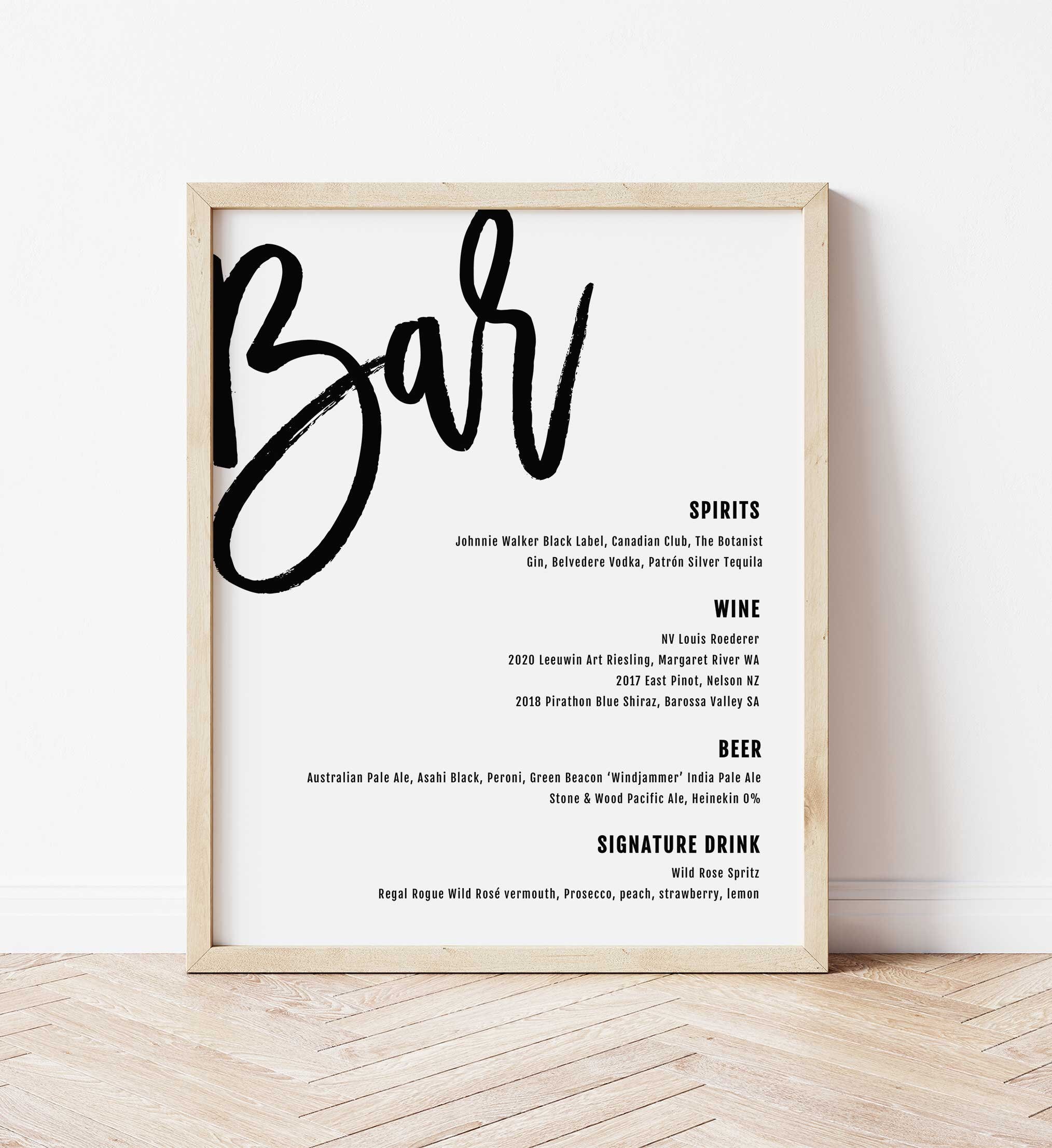 Minimal Black and White Bar Sign Simple Bar Menu 8x10 | Etsy