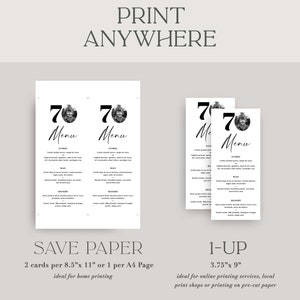 70th Birthday Menu Template, 70th Birthday Dinner Menu, 70th Menu Card ...