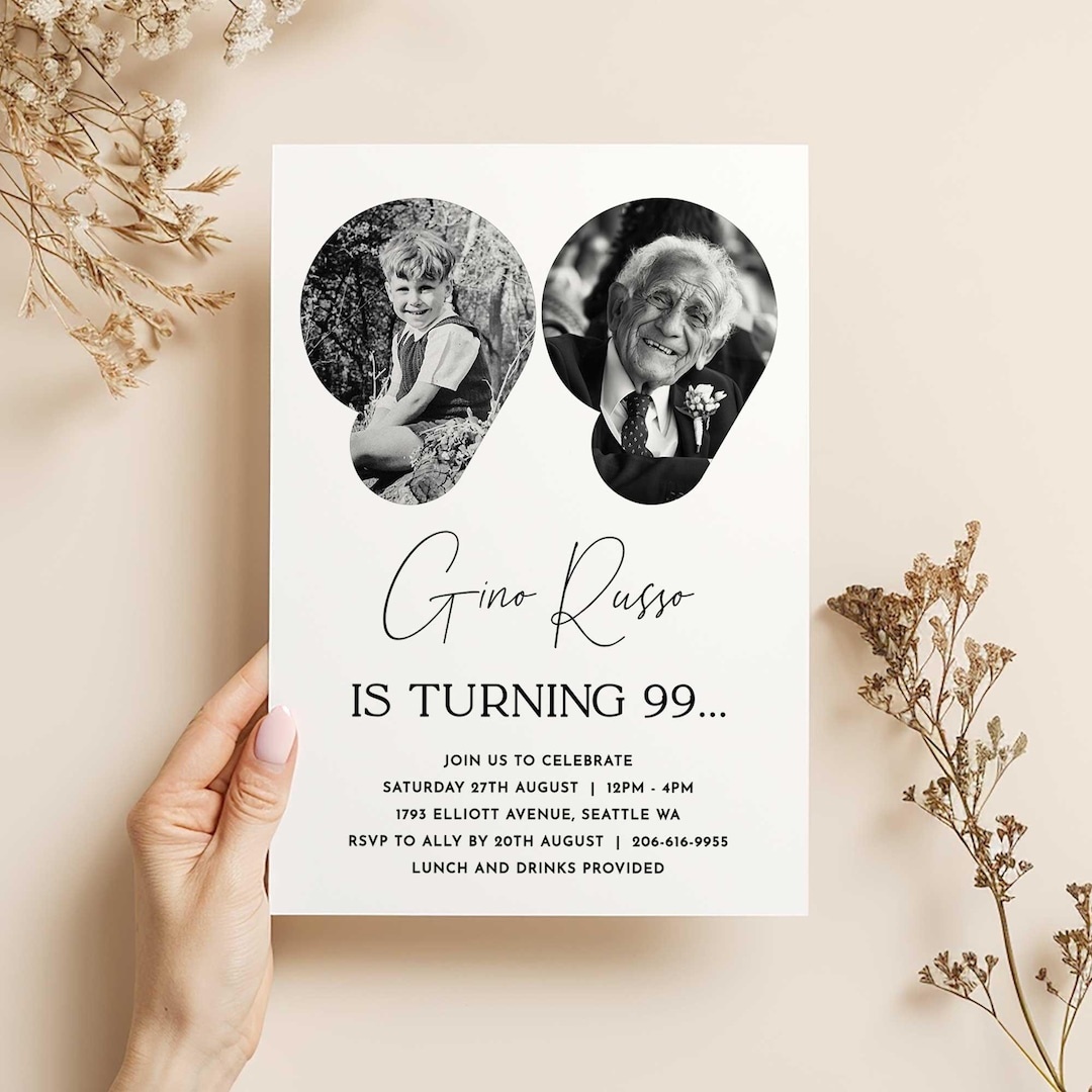 Birthday Invitation 99, 99th Invitation With Photo, 99th Birthday ...