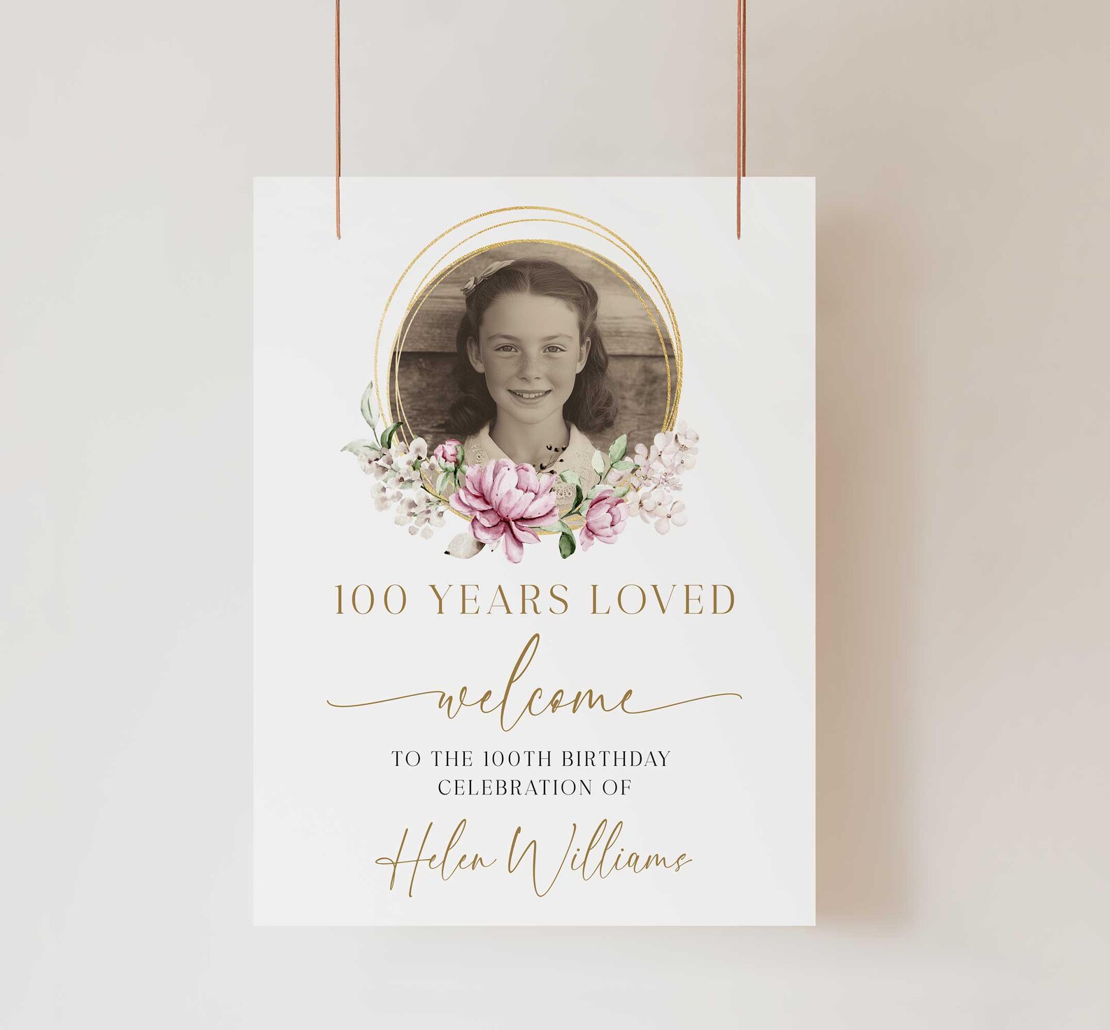 100 Years Loved Sign, 100th Birthday Welcome Sign, Floral 100th Welcome ...