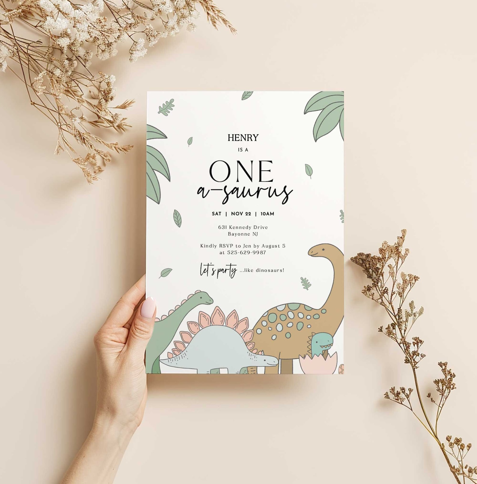 One-a-saurus Invites, Dino First Birthday, Dinosaur Birthday Invitation ...