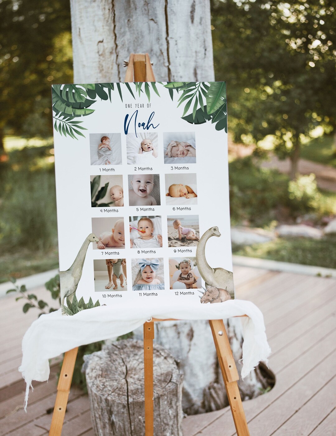 Dinosaur Printable Baby's First Year Poster Template, Dinosaur Birthday ...
