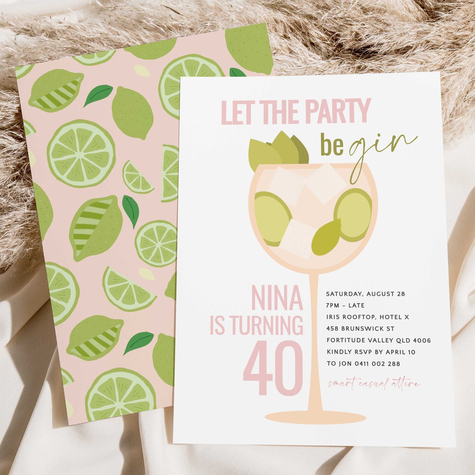 40th Invitation Women, 40th Gin, Birthday 40th Invite, 40th Cocktail ...