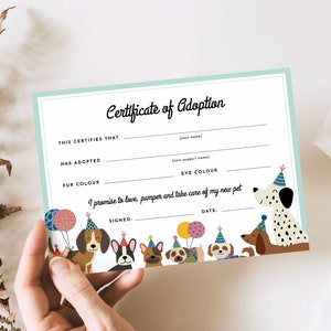 Puppy Adoption Certificate, Puppy Pawty Sign, Pet Adoption Party ...