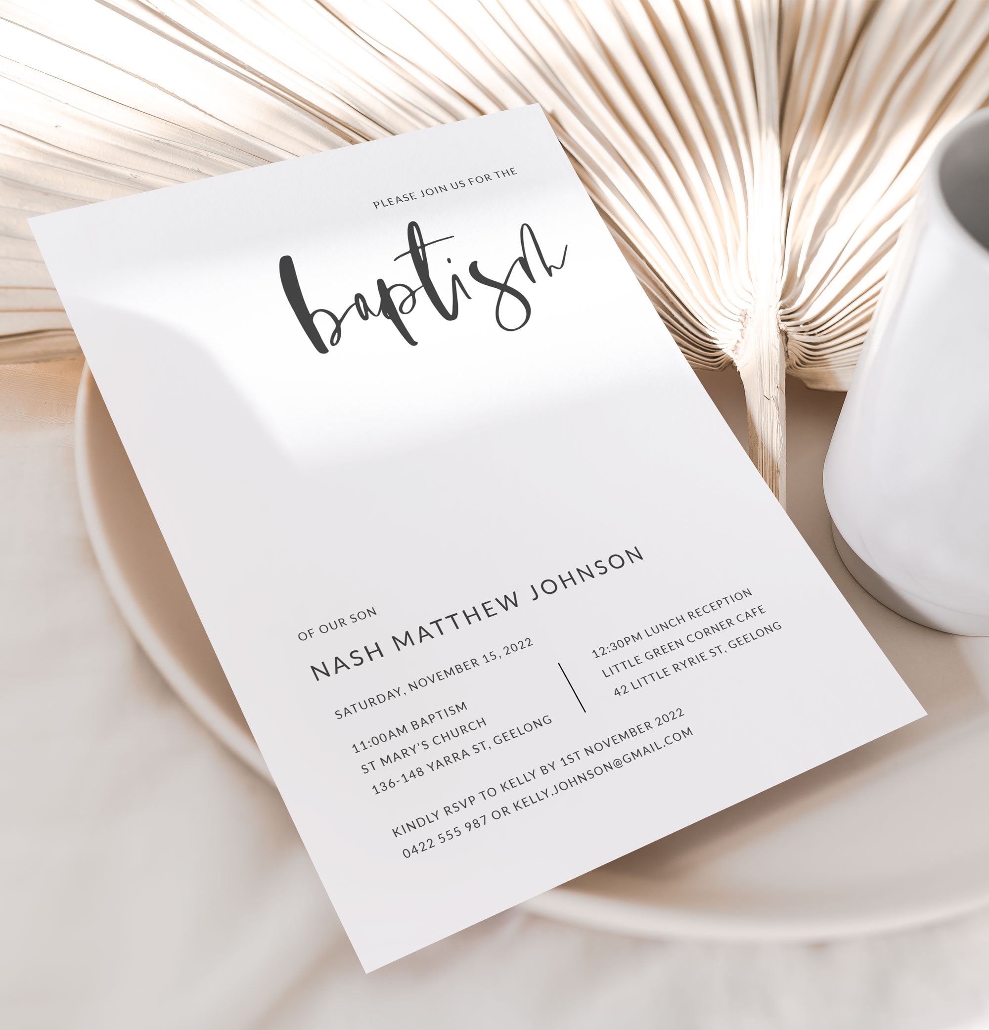 Modern Minimalist Baptism Invitation Template Simple Baptism - Etsy