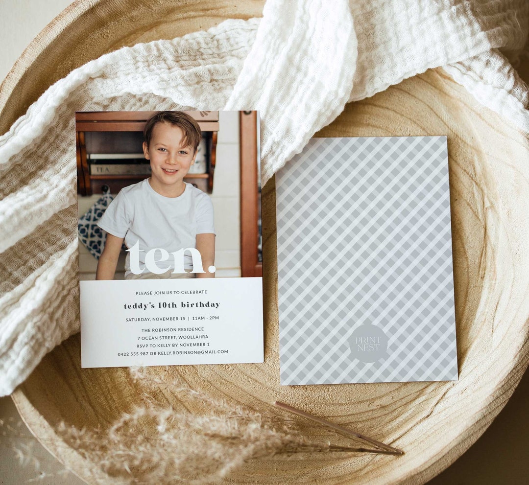 CAMILLA Simple 10th Birthday Invitation With Photo, Minimal 10th ...