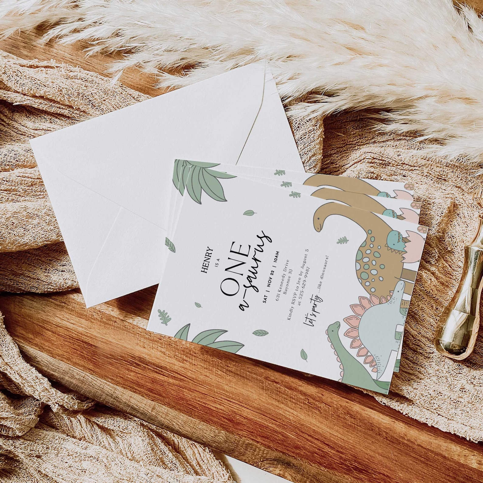 One-a-saurus Invites, Dino First Birthday, Dinosaur Birthday Invitation ...
