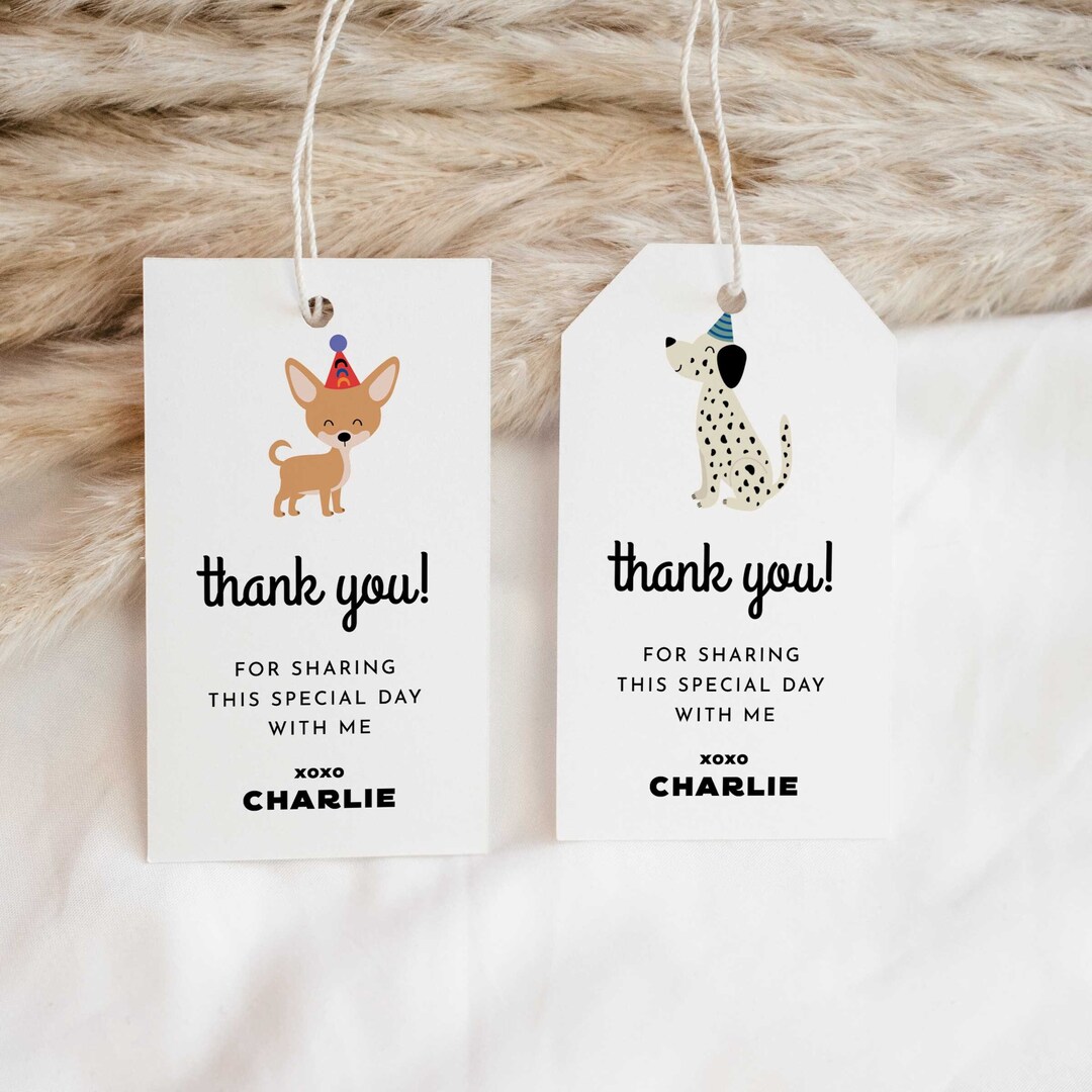 Puppy Birthday Favor Tags, Puppy Pawty Favour Tags, Puppy Thank You Tag ...