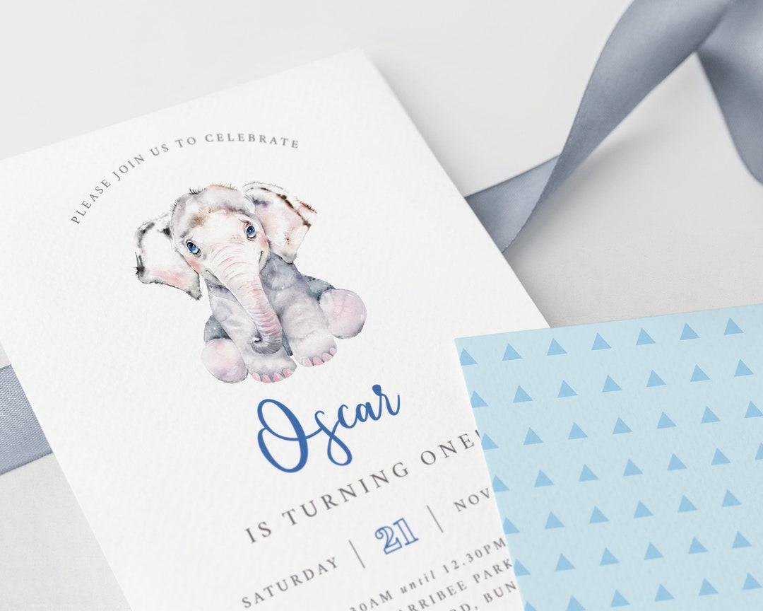 Elephant Birthday Invitation, Boy, Modern, Printable Invite, Cute ...