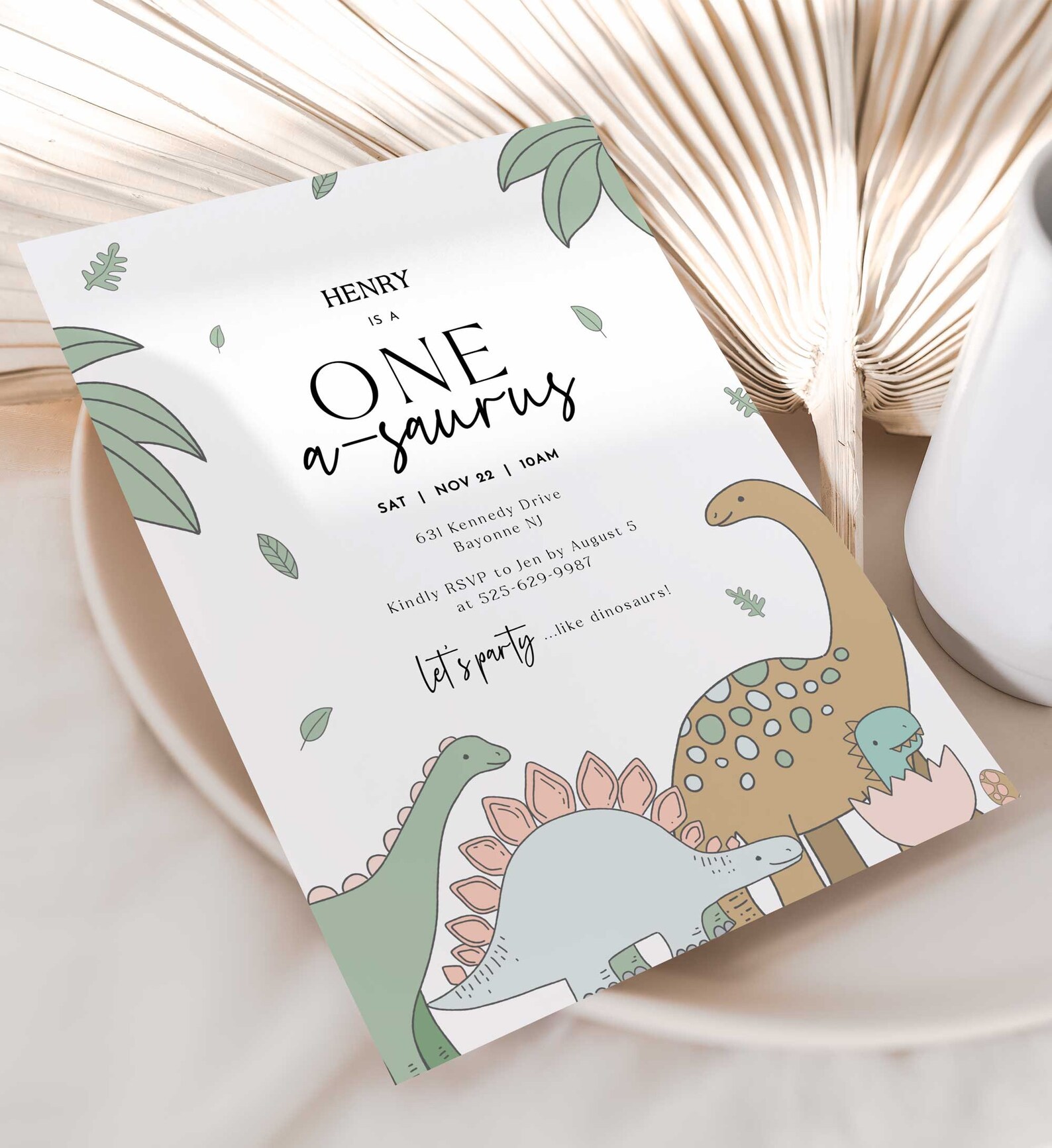 One-a-saurus Invites, Dino First Birthday, Dinosaur Birthday Invitation ...