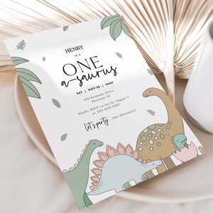 One-a-saurus Invites, Dino First Birthday, Dinosaur Birthday Invitation ...