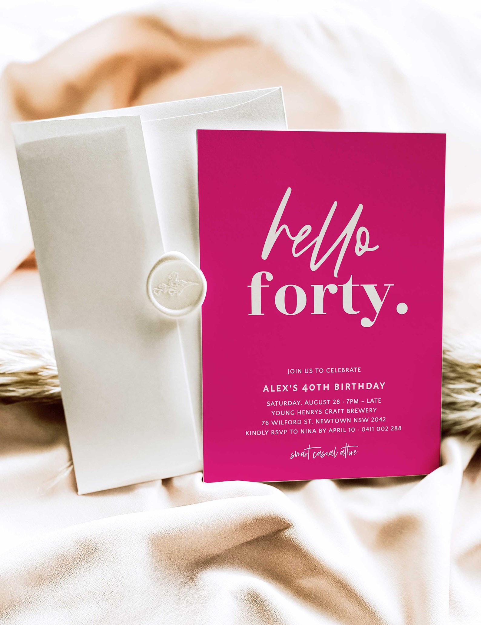 Hot Pink 40th Invitation Hello Forty Minimal 40th Invitation - Etsy ...
