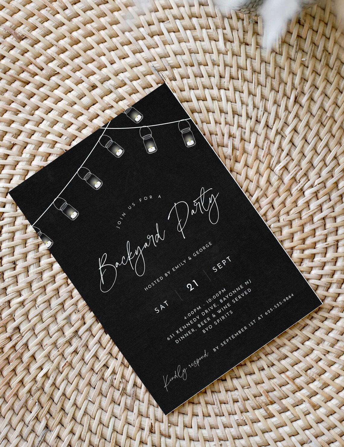 Backyard Party Invitation Template, Minimal Backyard Party Lights ...