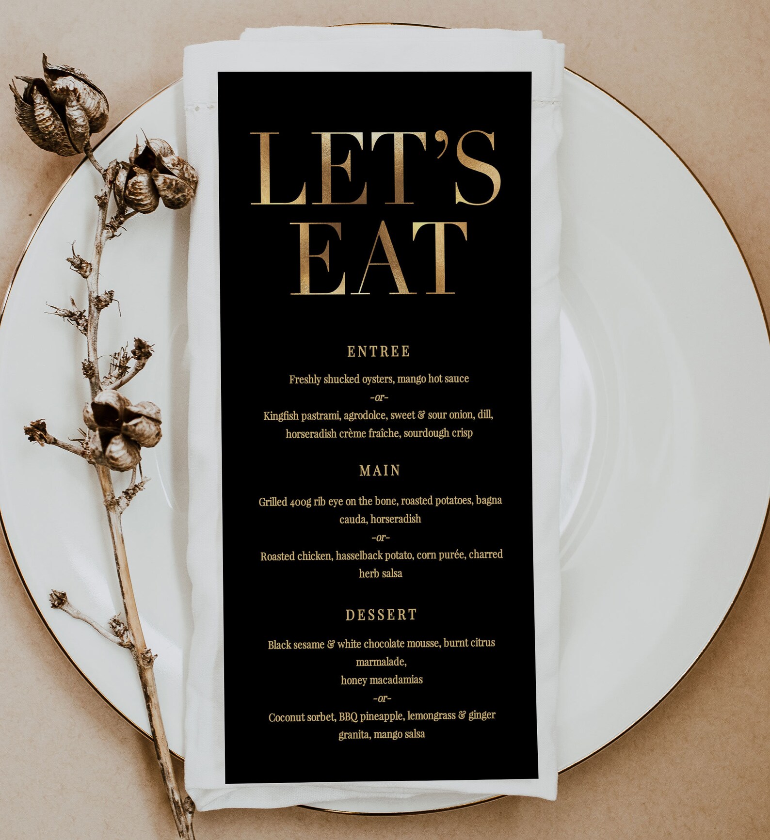 ZARA Black and Gold Menu, Simple Black and Gold Menu, Gold, Black ...