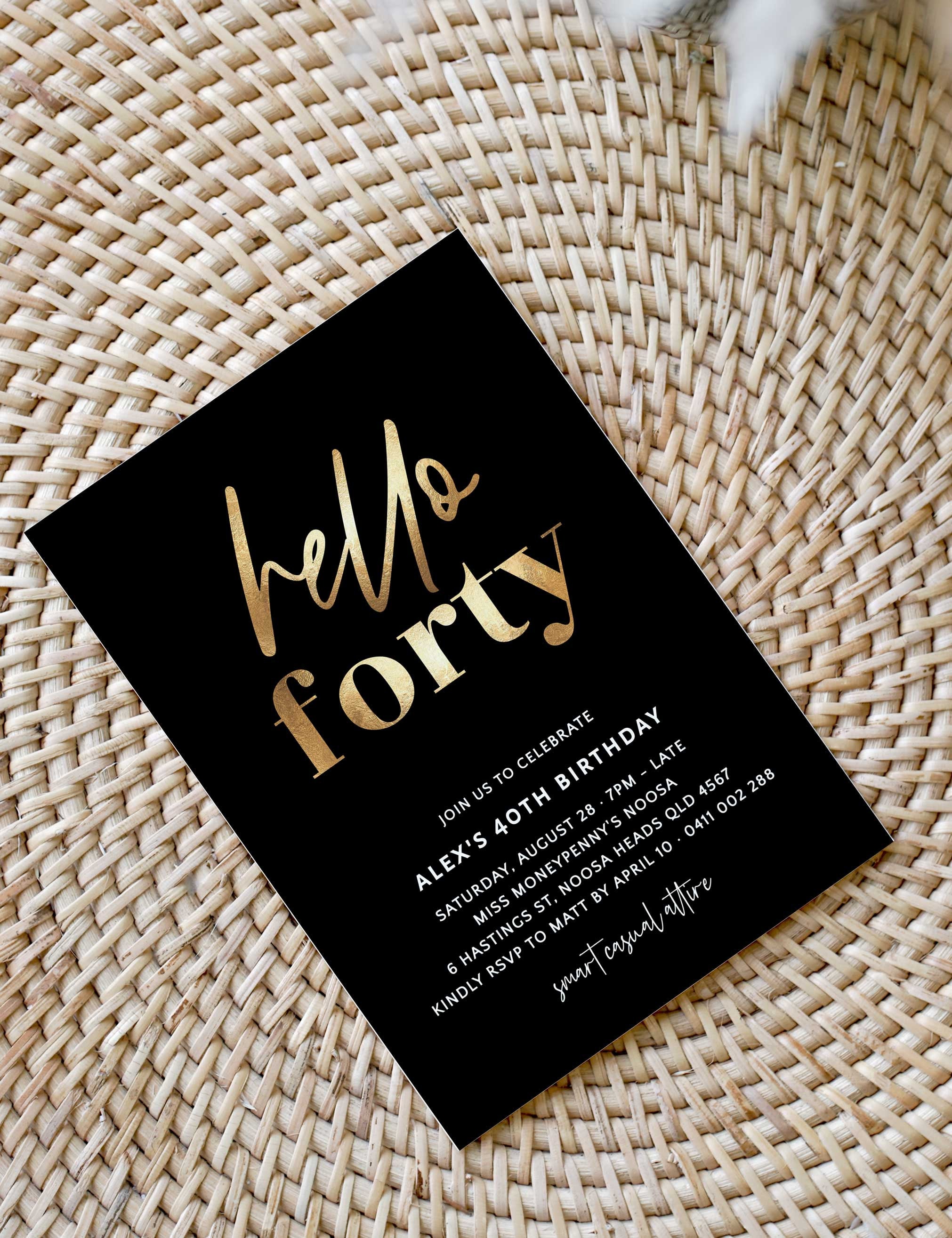 40th Invitation Black and Gold Hello Forty Modern Minimal - Etsy UK