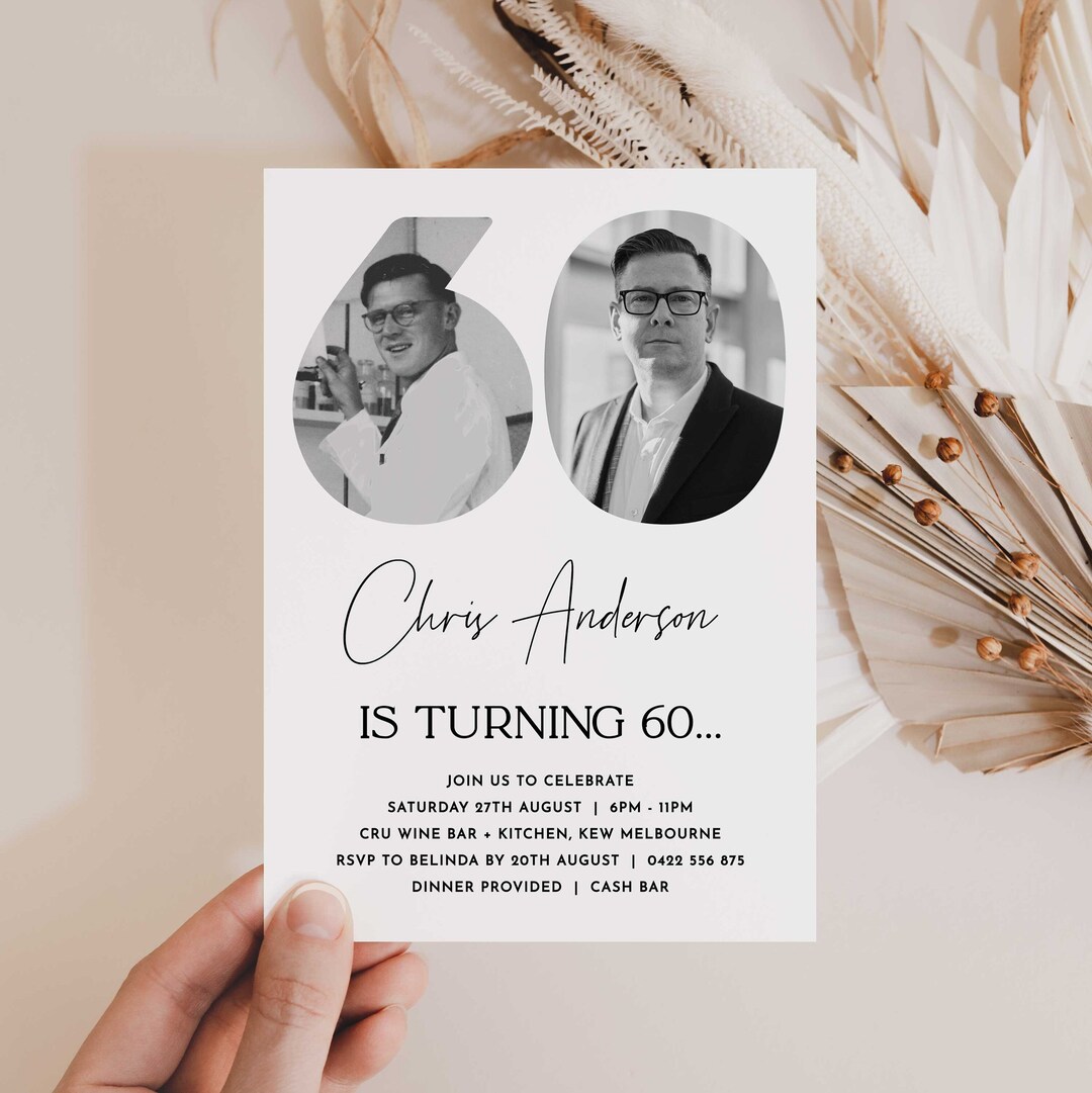 60th Birthday Invitation With Picture, 60th Invitation for Men, 60th ...