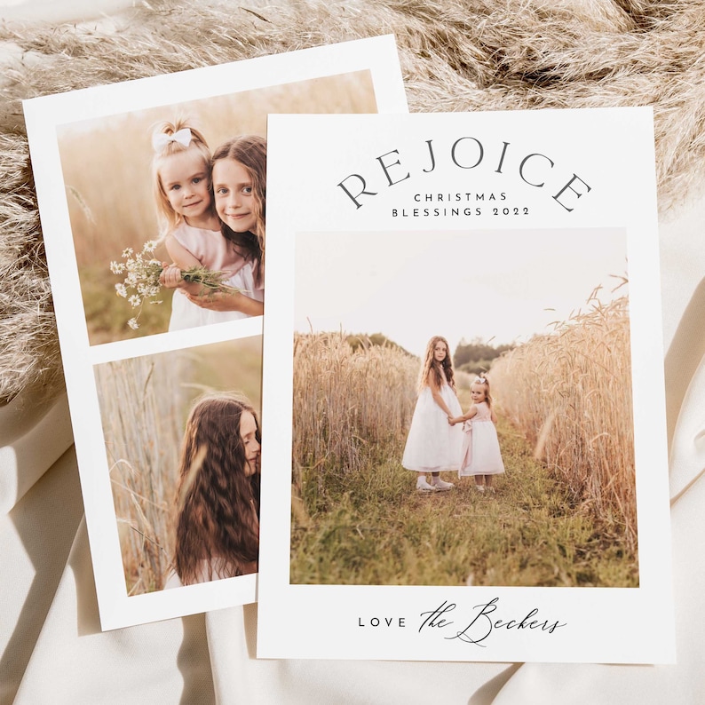 EDITABLE Rejoice Photo Holiday Card, Modern Minimalist Family Christmas ...