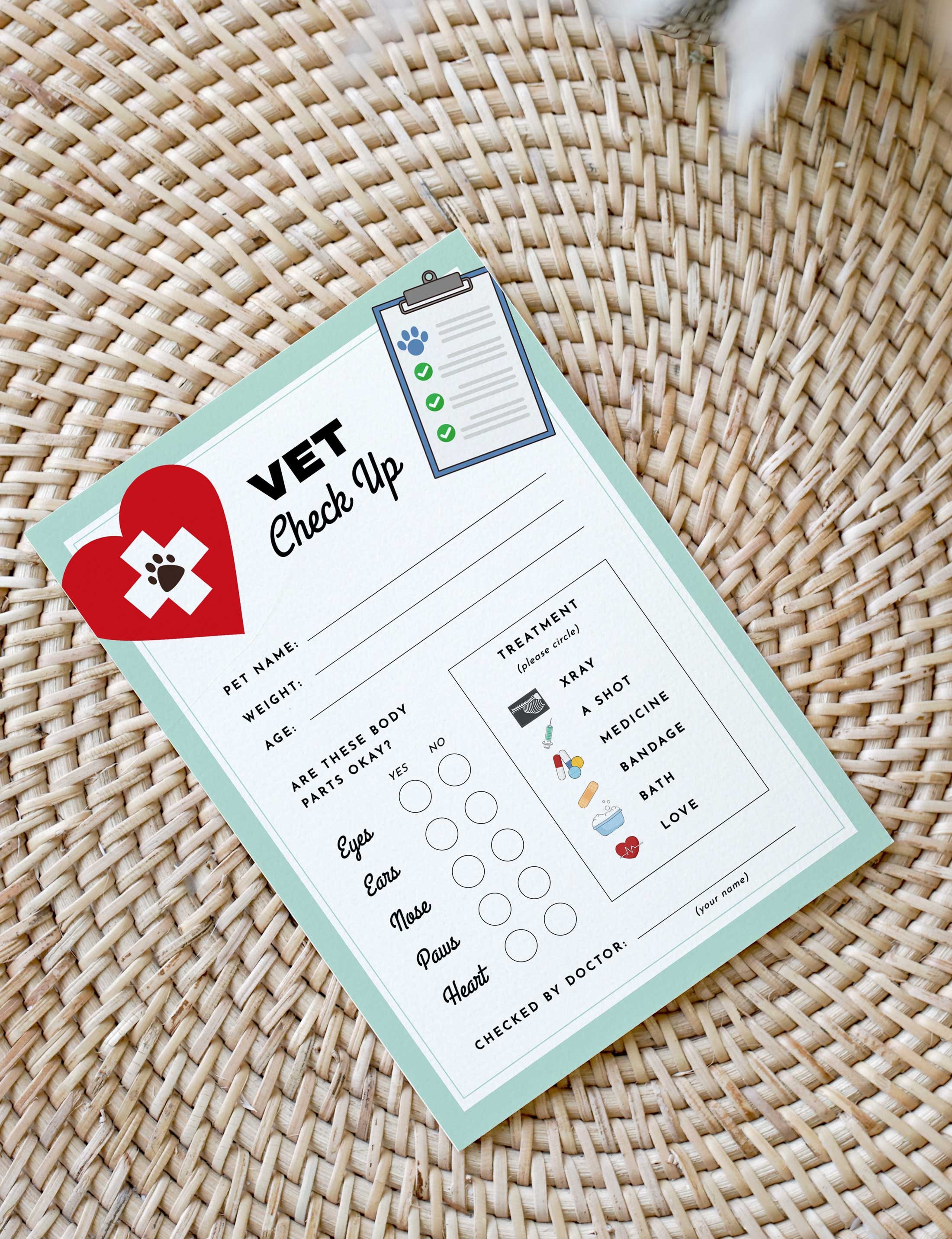 Veterinary Exam Check In Sheets Printable