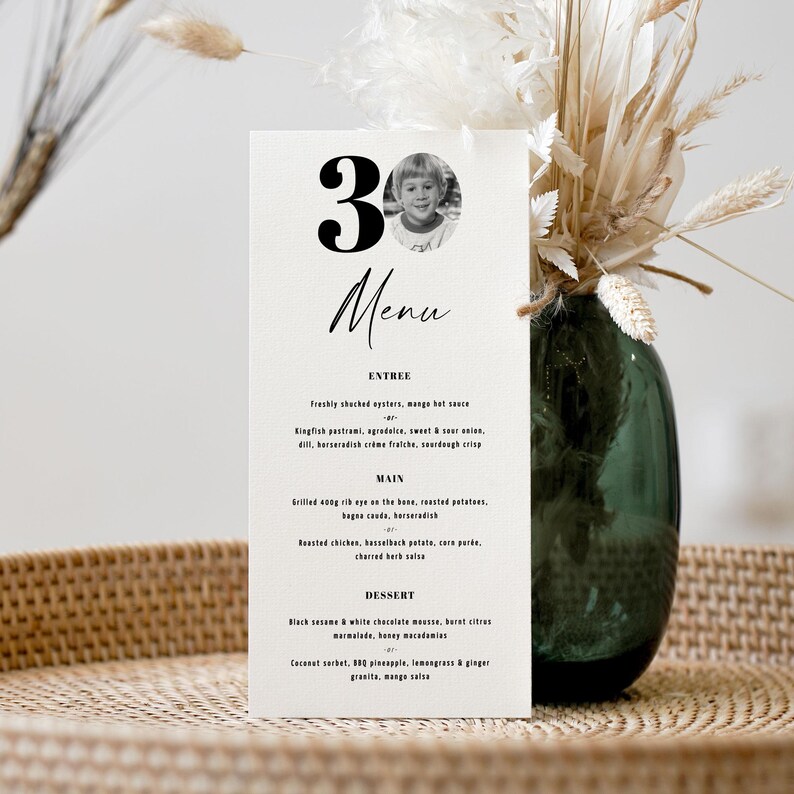 30th Birthday Dinner Menu Template, 30th Menu Cards, Custom Menu ...