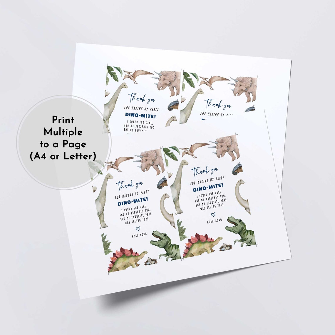 Dinosaur Birthday Thank You Card, Cute Dino Thank You Note, Jurassic ...