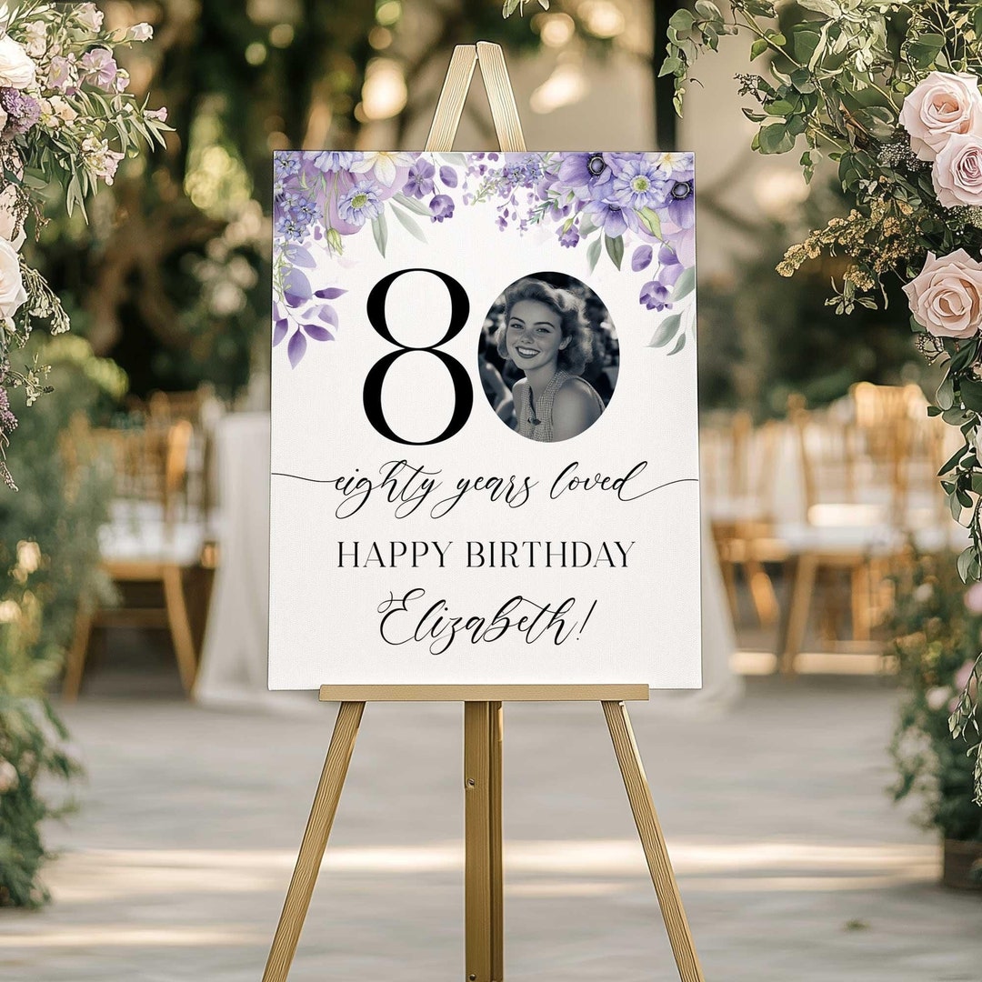 80 Years Loved Welcome Sign, 80th Birthday Signage, Floral 80th Welcome ...