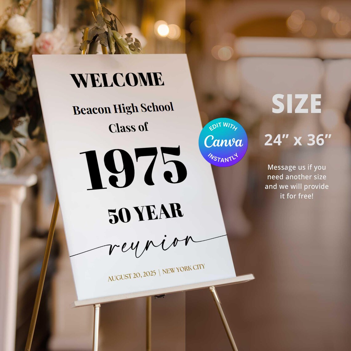 50th Class Reunion Welcome Sign: Minimalist Poster (editable, Digital ...