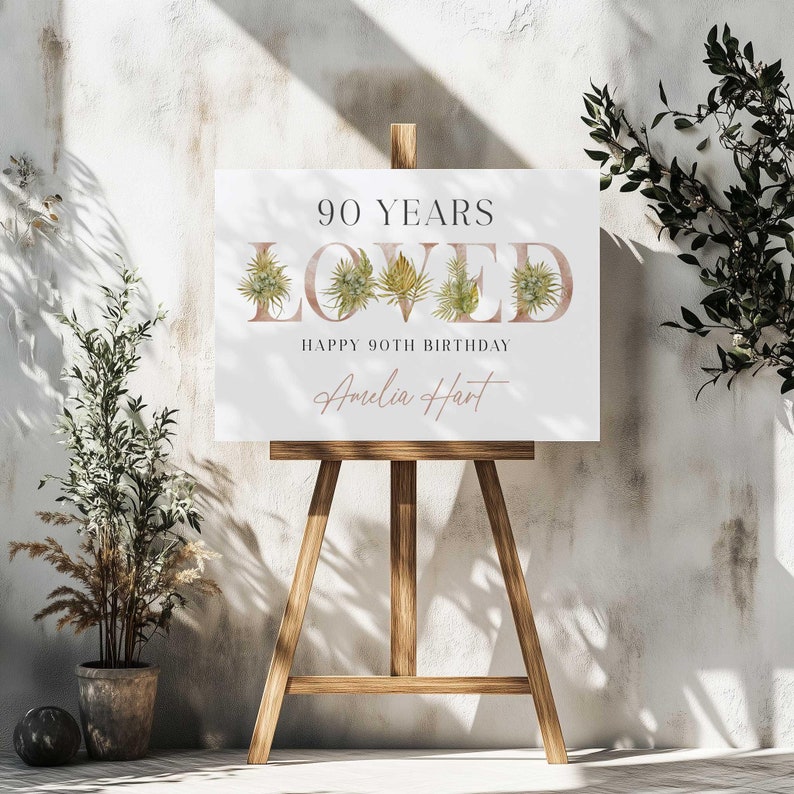 90th Birthday Party Welcome Sign, 90 Years Loved, Rose Gold Birthday ...